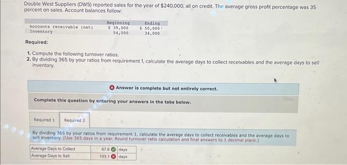 Solved Double West Suppliers (DWS) reported sales for the | Chegg.com