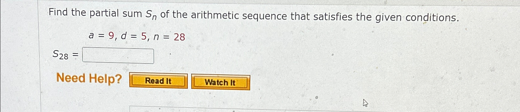 Solved Find the partial sum Sn ﻿of the arithmetic sequence | Chegg.com