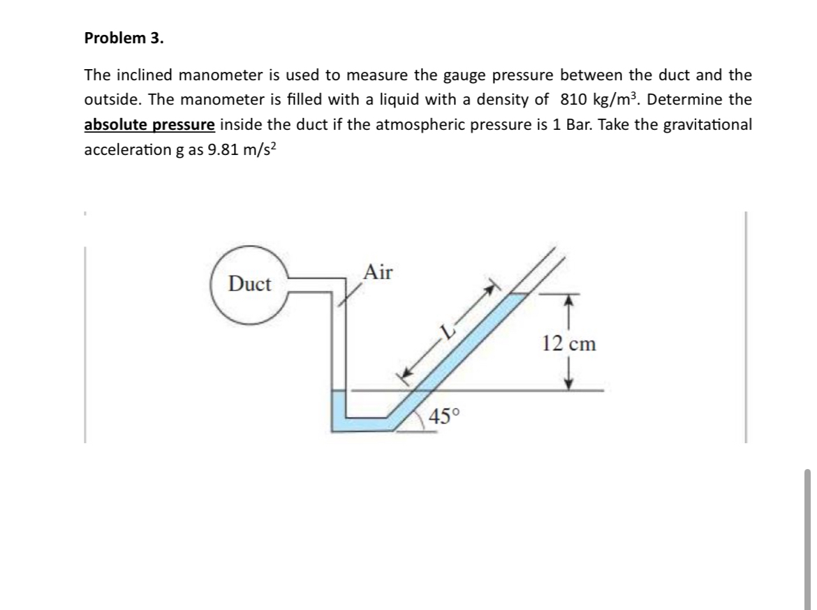 Solved Problem 3.The inclined manometer is used to measure | Chegg.com