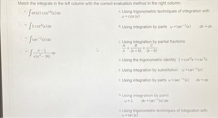 Solved B Match the integrals in the left column with the | Chegg.com