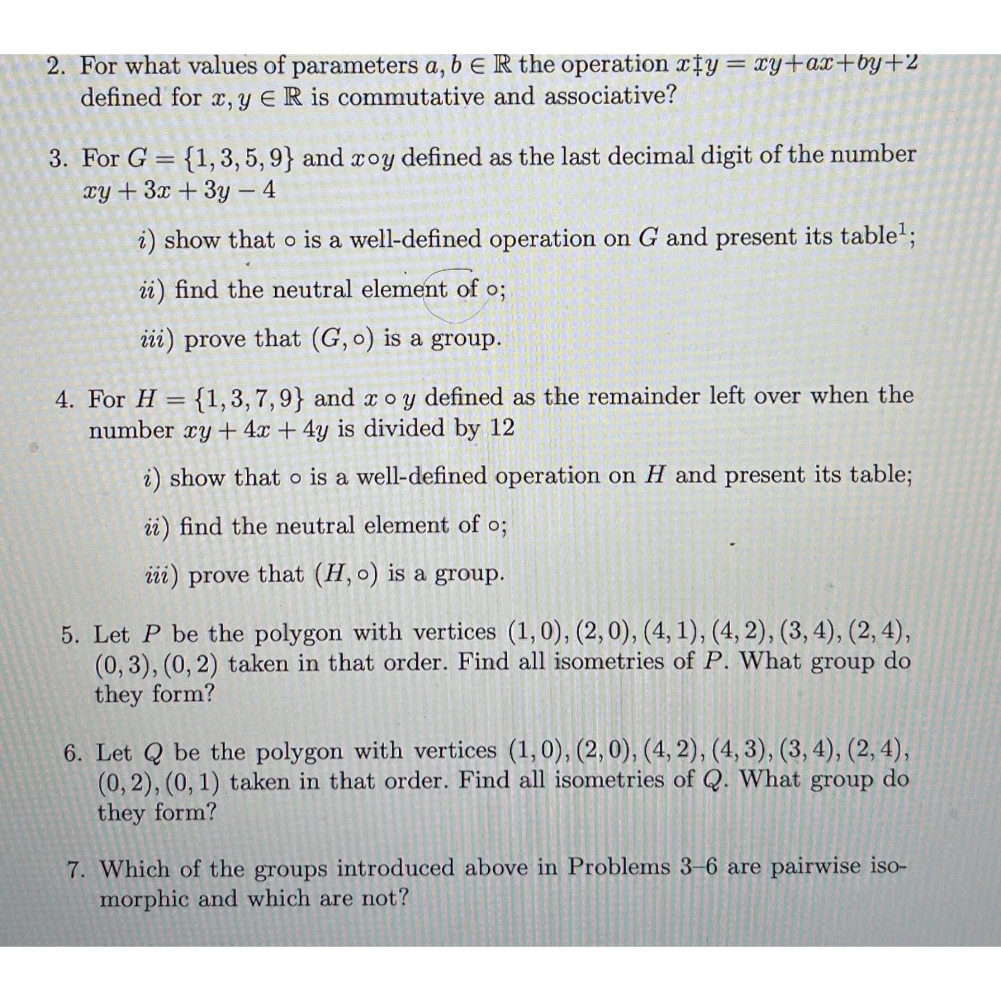 Solved For what values of parameters a,binR the operation | Chegg.com