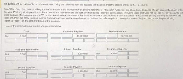 Solved Requirement 5. T-accounts have beon opened using the | Chegg.com