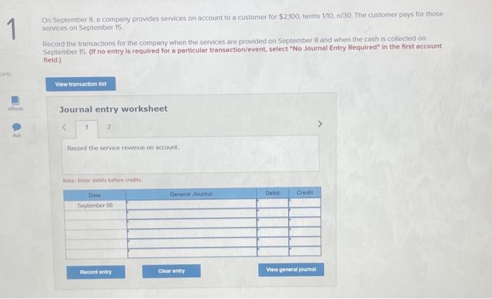 Solved On September 8 a compony provides services on account | Chegg.com
