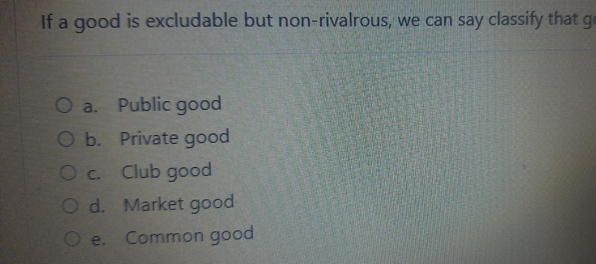Solved If a good is excludable but non-rivalrous, we can say | Chegg.com