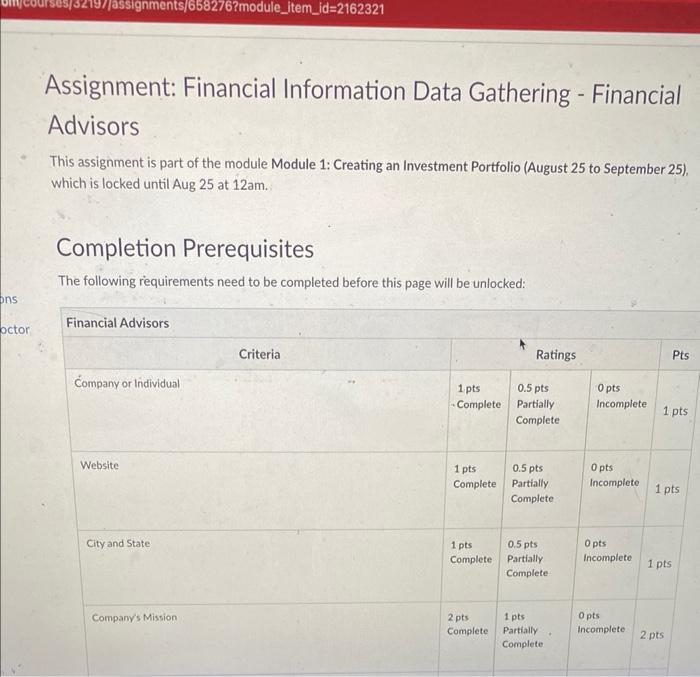 Assignment: Financial Information Data Gathering - | Chegg.com