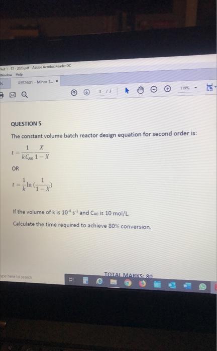 Solved The constant volume batch reactor design equation for | Chegg.com