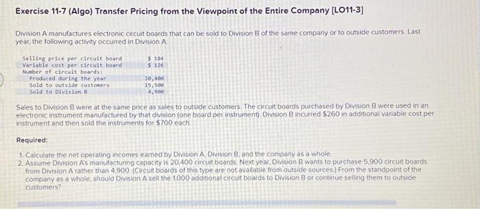 Solved Calculate the net operating incomes eamed by Division | Chegg.com