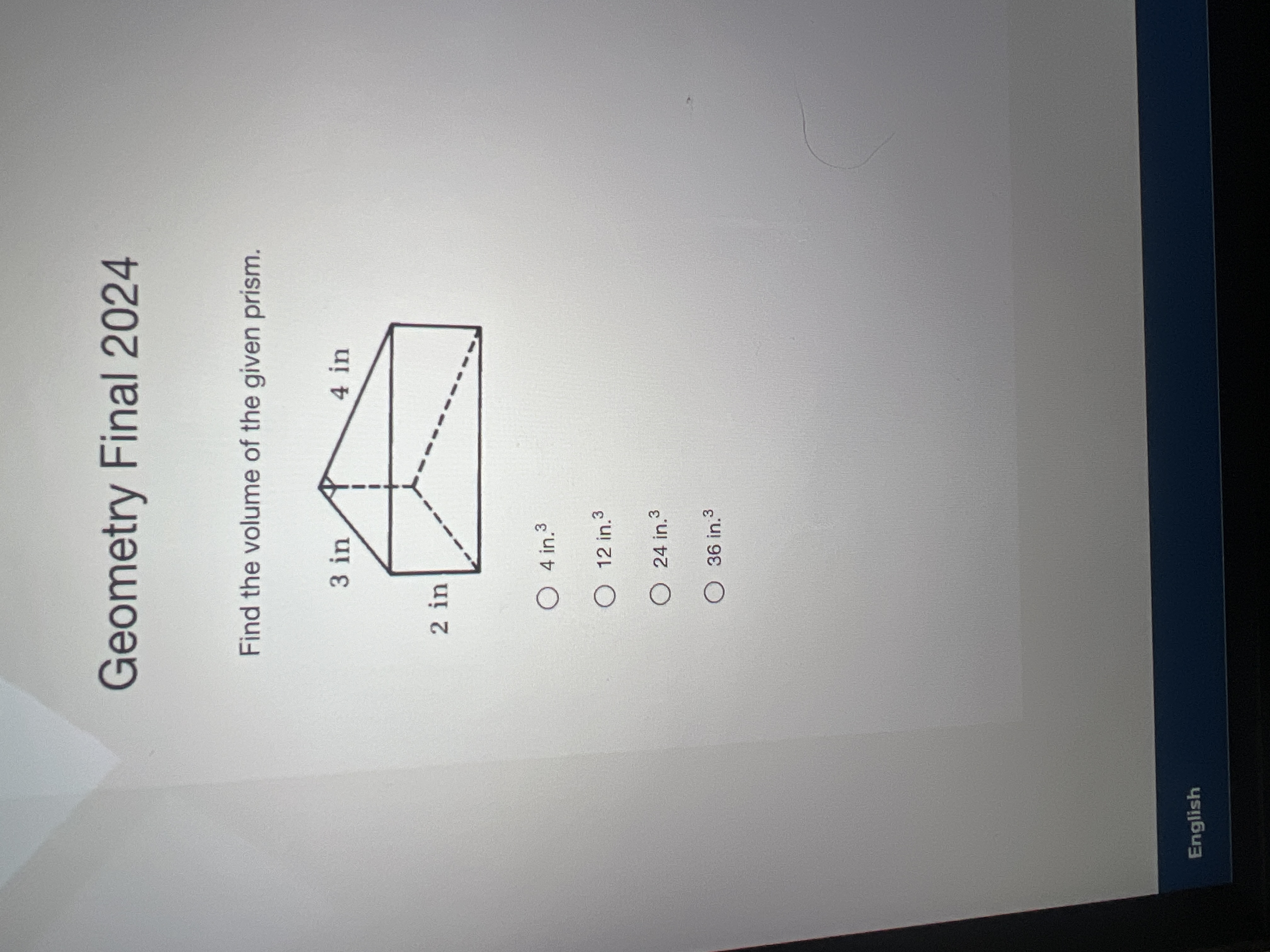 Solved Geometry Final 2024Find the volume of the given | Chegg.com