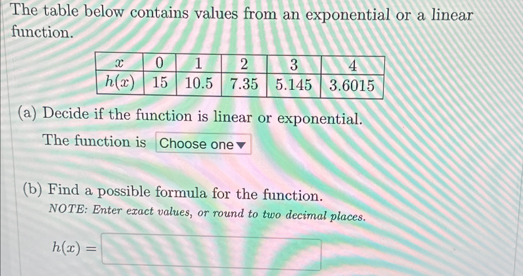 Solved The table below contains values from an exponential | Chegg.com