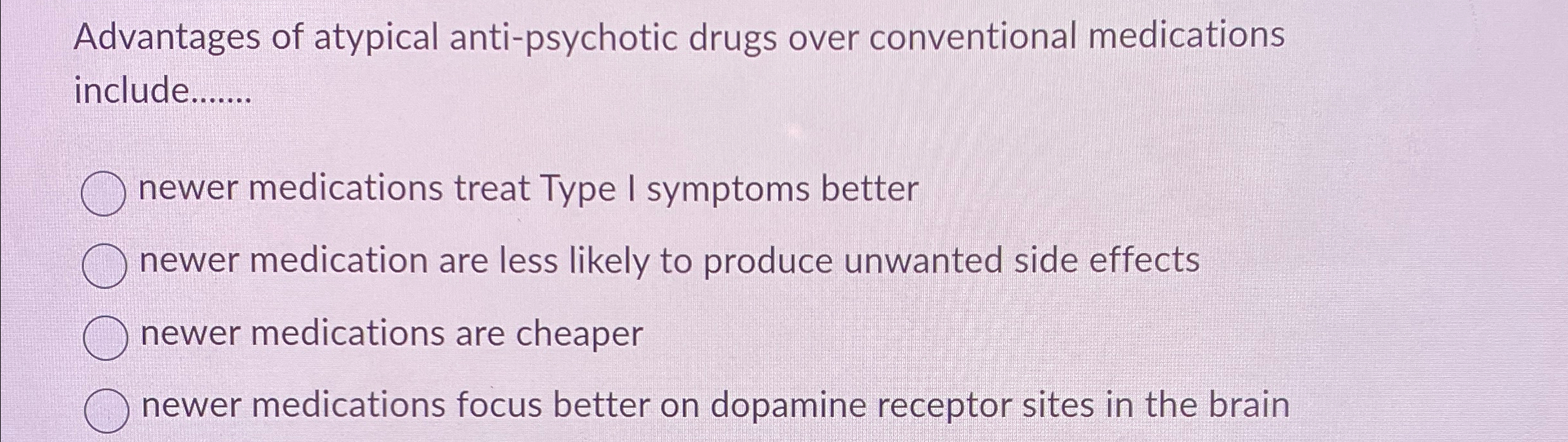 Solved Advantages of atypical anti-psychotic drugs over | Chegg.com