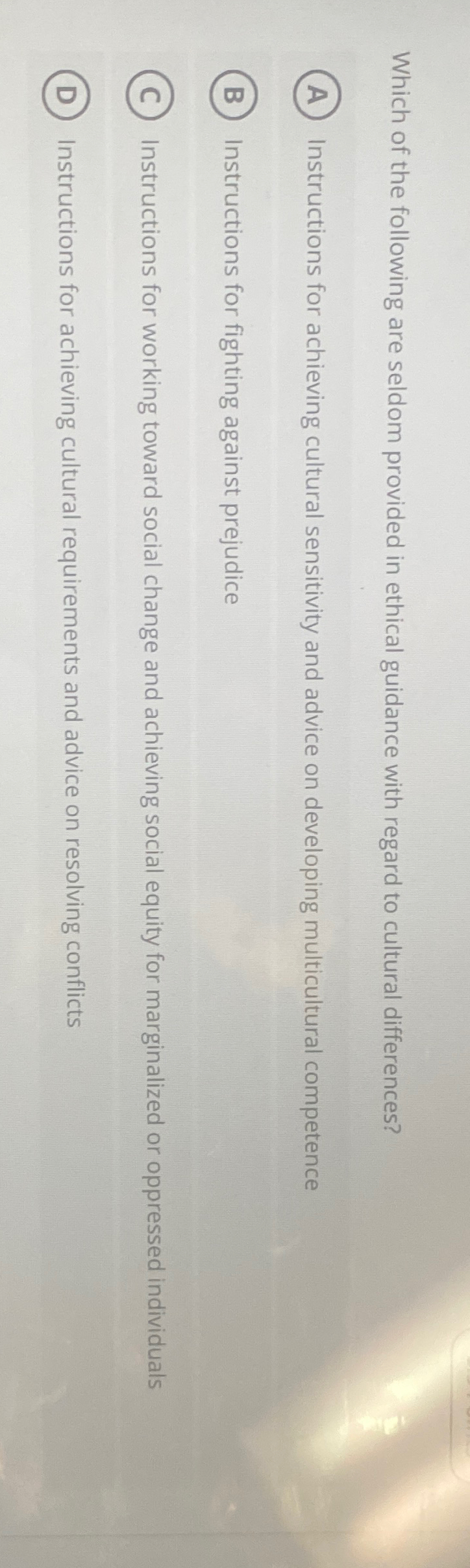 Solved Which of the following are seldom provided in ethical | Chegg.com