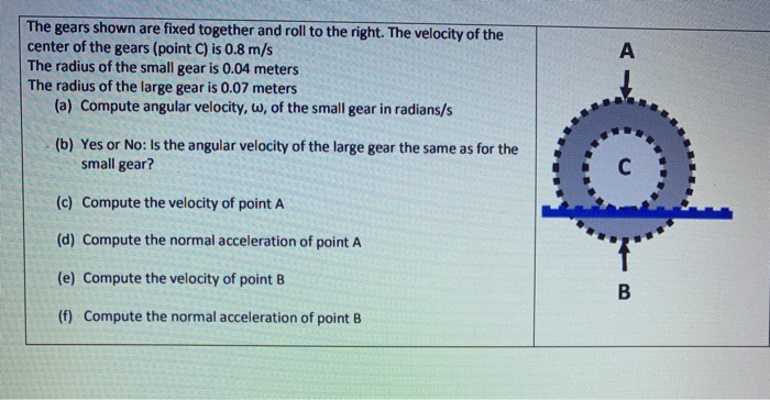 Solved A The gears shown are fixed together and roll to the | Chegg.com