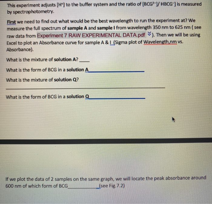 Solved Part 1. Spectrophotometric Measure of the BCG | Chegg.com