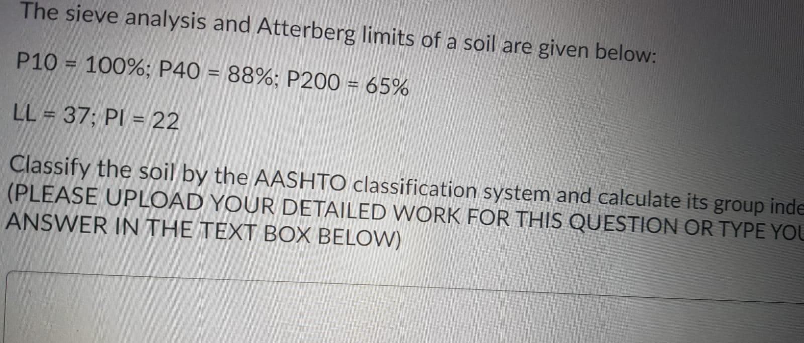 Solved The sieve analysis and Atterberg limits of a soil are | Chegg.com