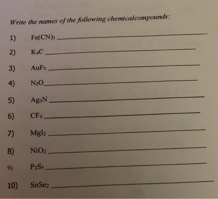 Solved Write the names of the following chemicalcompounds: | Chegg.com