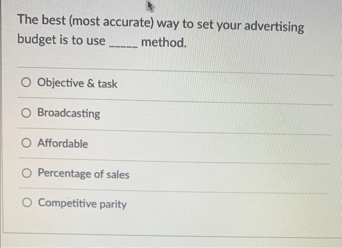Solved The best (most accurate) way to set your advertising | Chegg.com