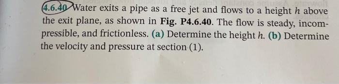 Solved 4.6.40 Water exits a pipe as a free jet and flows to | Chegg.com