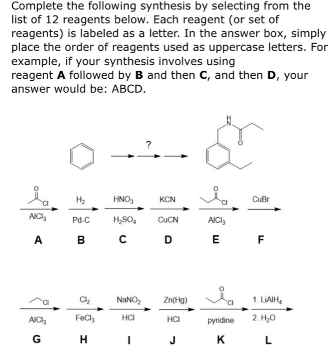 Solved Complete the following synthesis by selecting from | Chegg.com