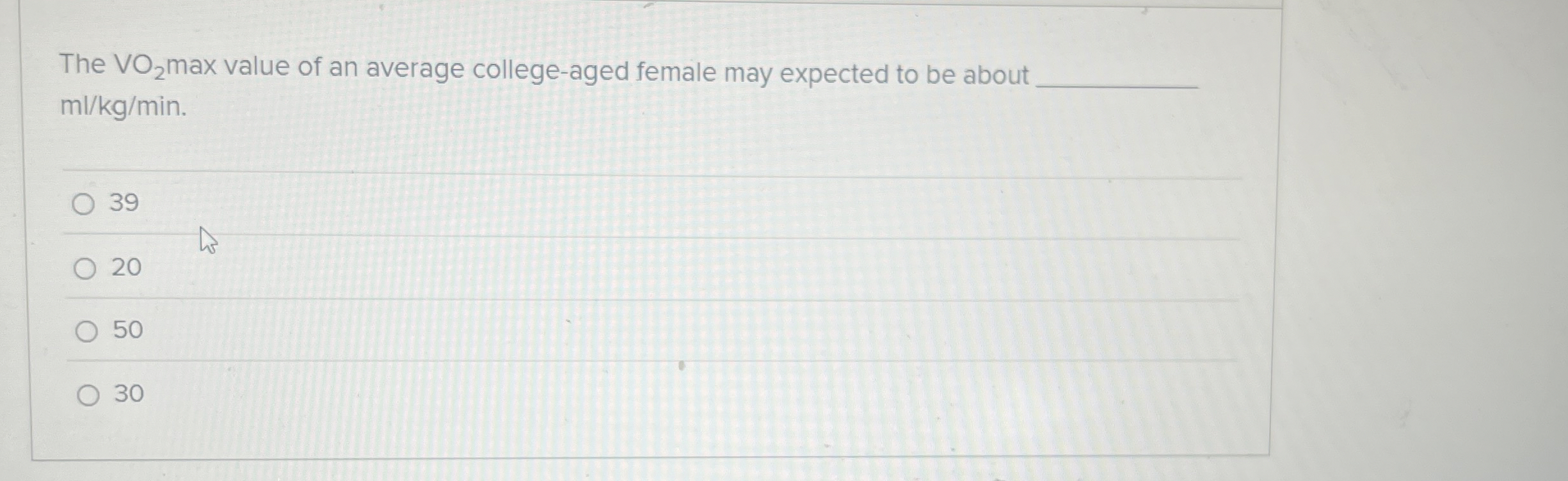 Solved The VO2 ﻿max value of an average college-aged female | Chegg.com