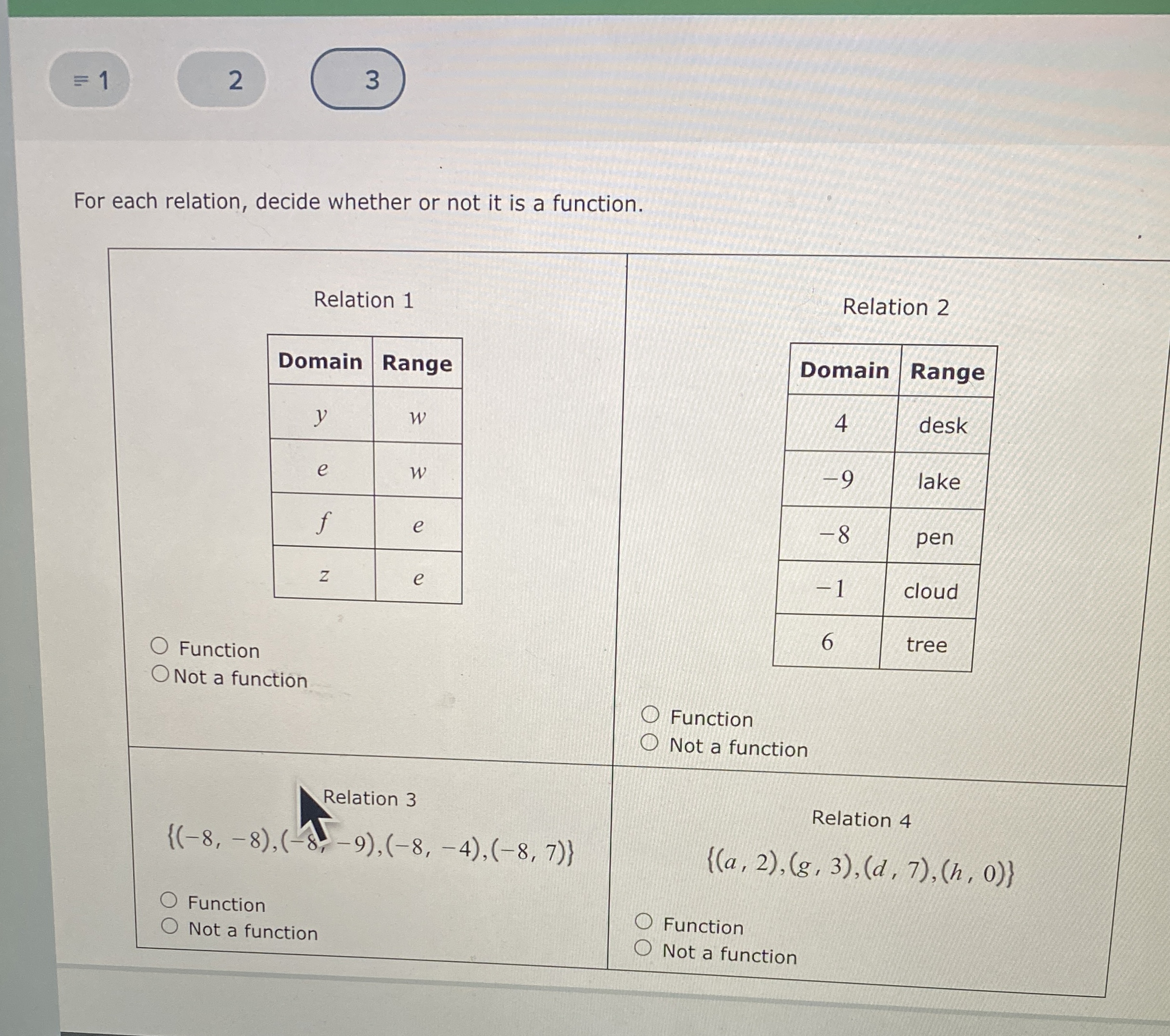 Solved For each relation, decide whether or not it is a | Chegg.com