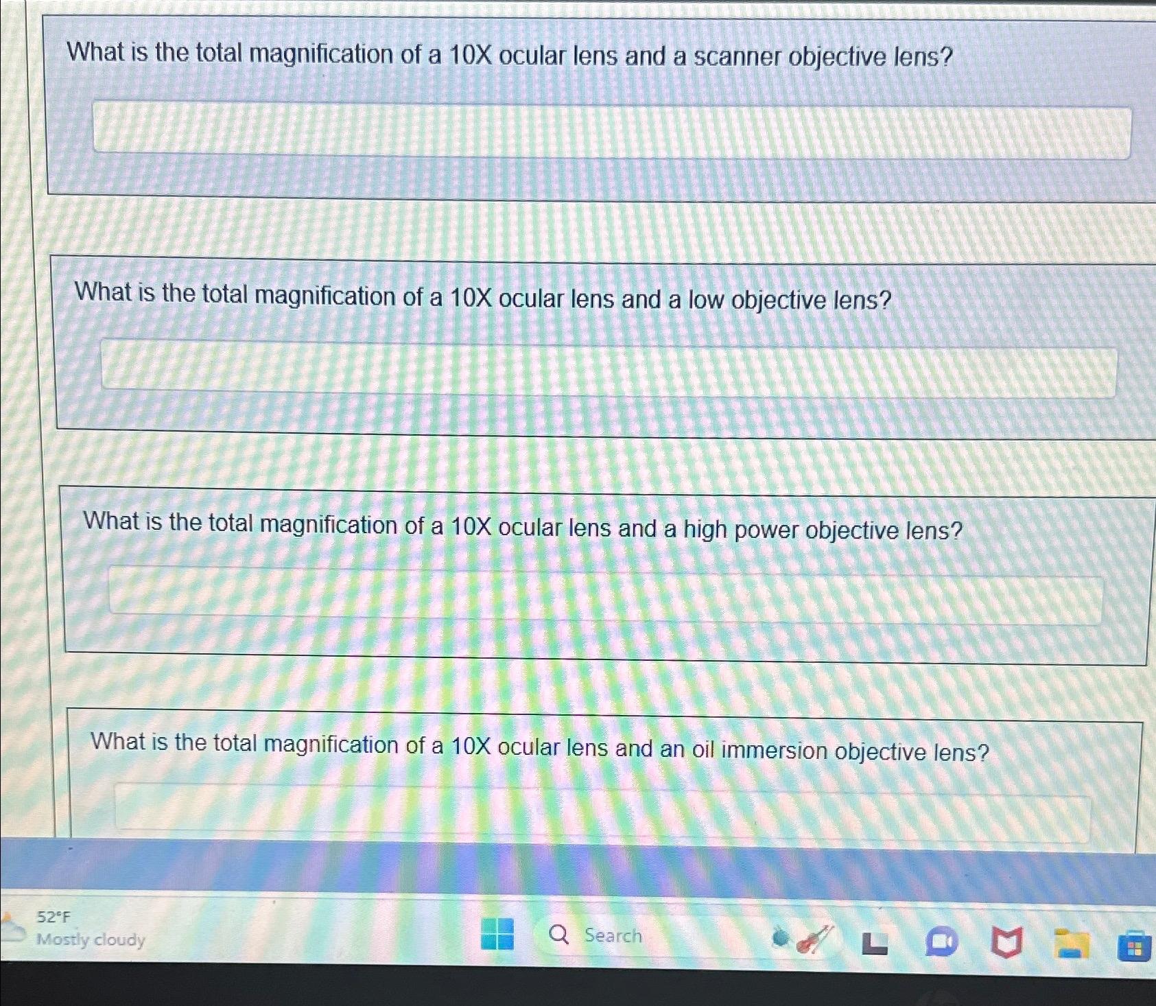 Solved What is the total magnification of a 10x ﻿ocular lens | Chegg.com