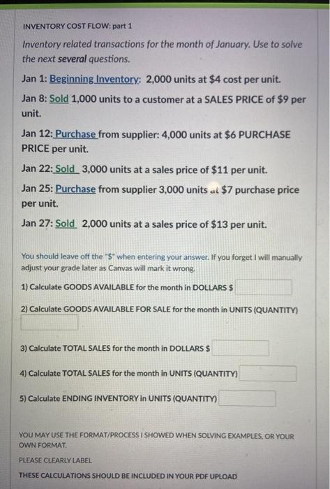 Solved INVENTORY COST FLOW: part 1 Inventory related | Chegg.com