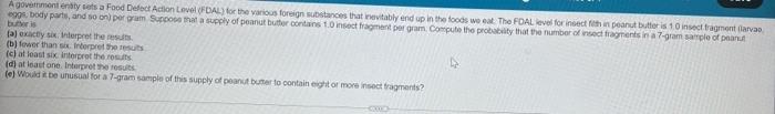 Solved A goverment entity as a Food Defect Action Level FDA) | Chegg.com
