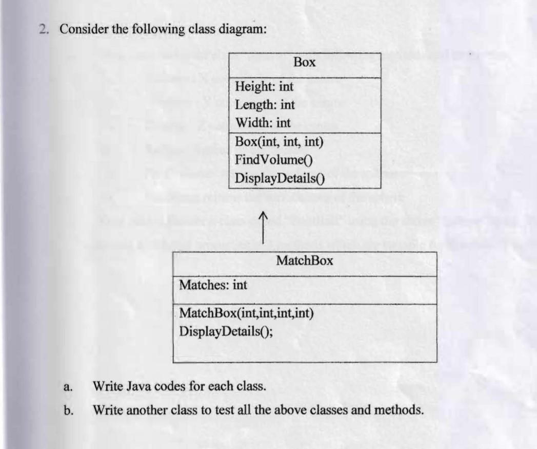 Solved 2. Consider the following class diagram: Box Height: | Chegg.com