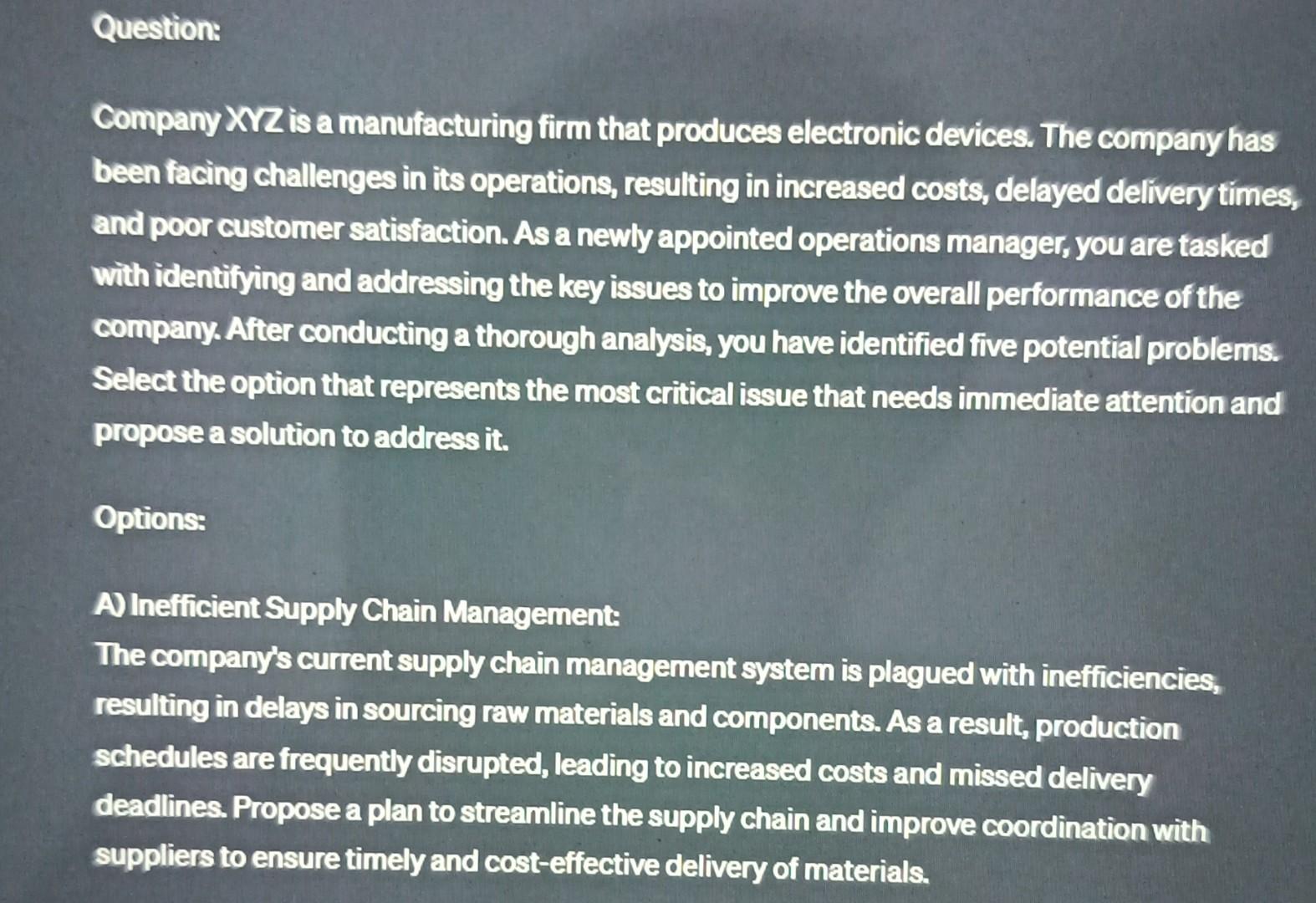 Solved Company XYZ is a manufacturing firm that produces | Chegg.com