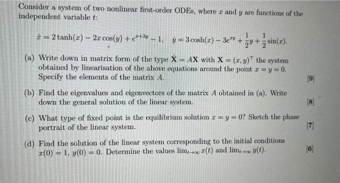 Solved Consider a system of two nonlinear first-order ODEs, | Chegg.com