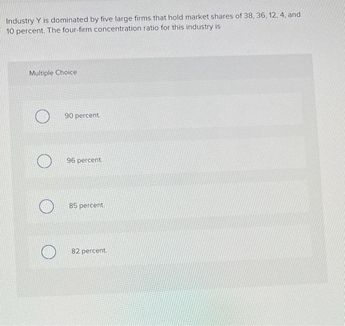 Solved Industry Y is dominated by five large firms that hold | Chegg.com