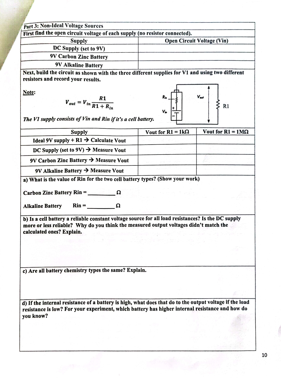 Solved Part 3: Non-Ideal Voltage SourcesFirst find the open | Chegg.com