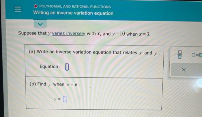Solved Suppose that y varies inversely. with x, and y=10 | Chegg.com
