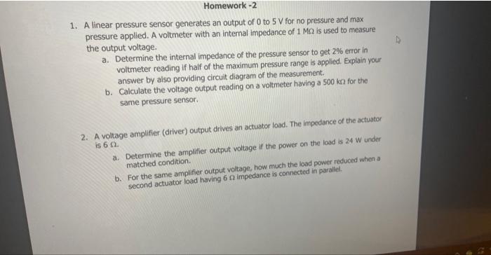 Solved 1. A linear pressure sensor generates an output of 0 | Chegg.com