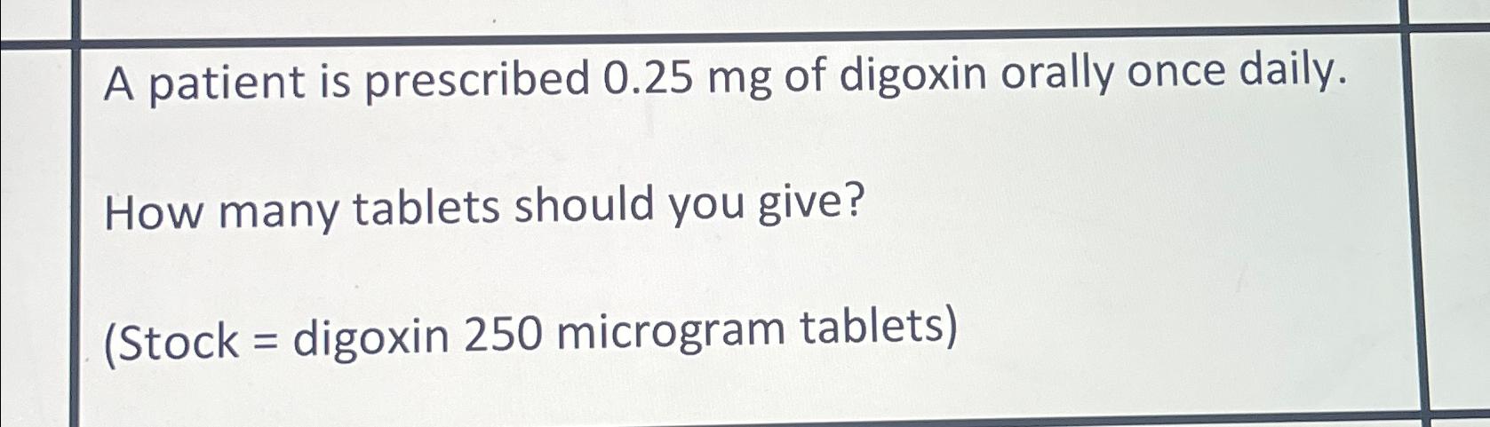 Solved A patient is prescribed 0.25mg ﻿of digoxin orally | Chegg.com