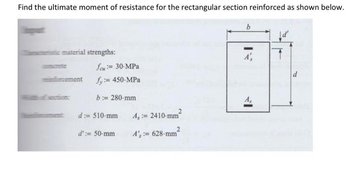 Solved Find the ultimate moment of resistance for the | Chegg.com