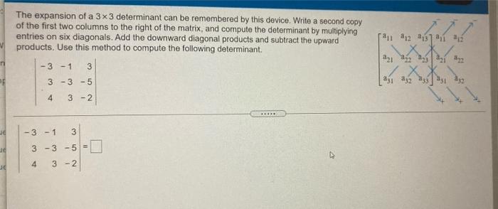 Solved The expansion of a 3x3 determinant can be remembered | Chegg.com