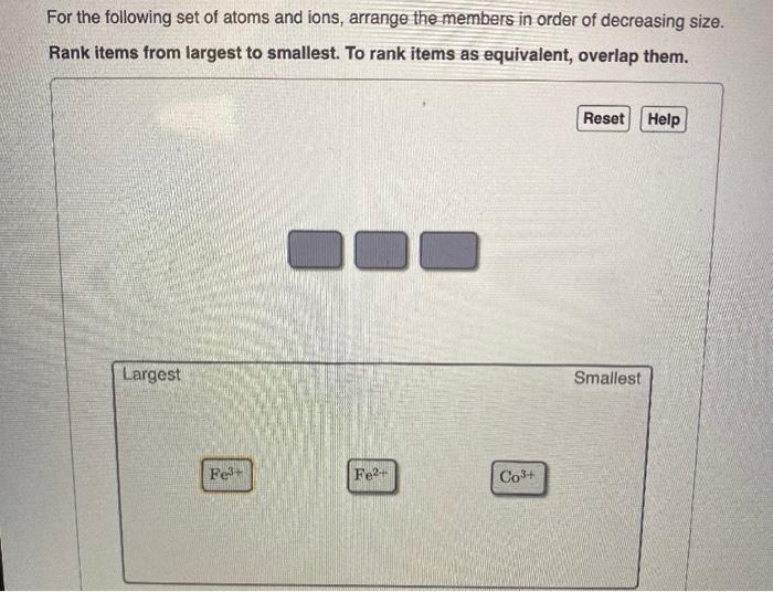 Solved = Radii 3 of 15 Rank from largest to smallest radius. | Chegg.com