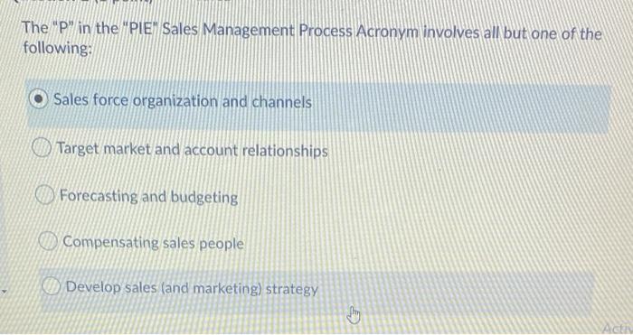 Solved The "P" in the "PIE" Sales Management Process Acronym | Chegg.com