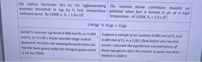 Solved Die reaksie hieronder dra by tot lugbesoedeling The | Chegg.com