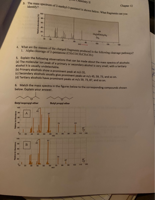 3. The mass spectrum of 2-methyl-3-pentanol is shown | Chegg.com