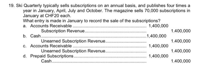 Solved 19. Ski Quarterly typically sells subscriptions on an | Chegg.com