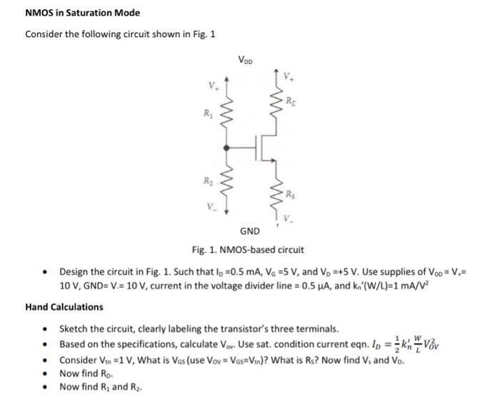 Solved NMOS in Saturation Mode Consider the following | Chegg.com