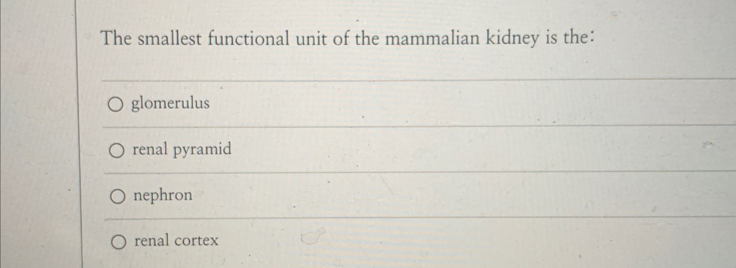 Solved The smallest functional unit of the mammalian kidney | Chegg.com