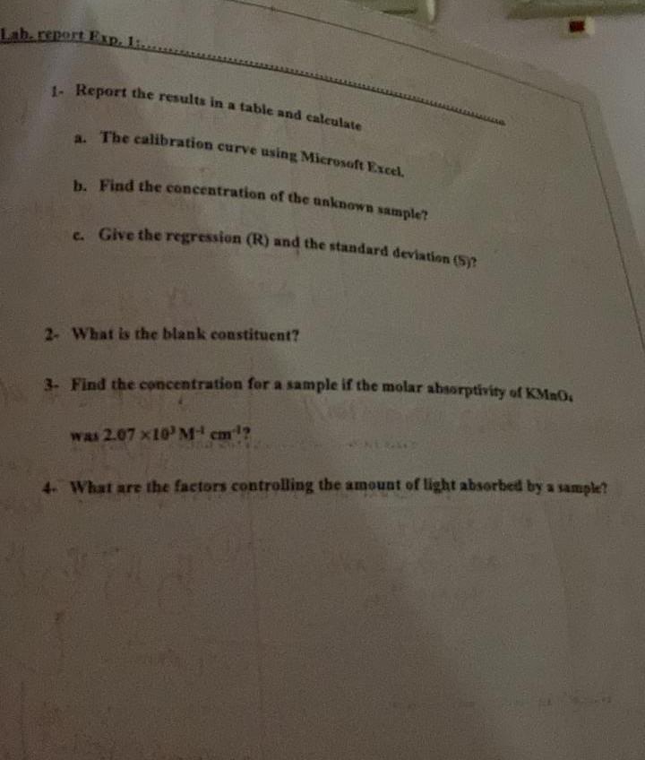 Solved Experiment 1: Determination of the concentration of | Chegg.com