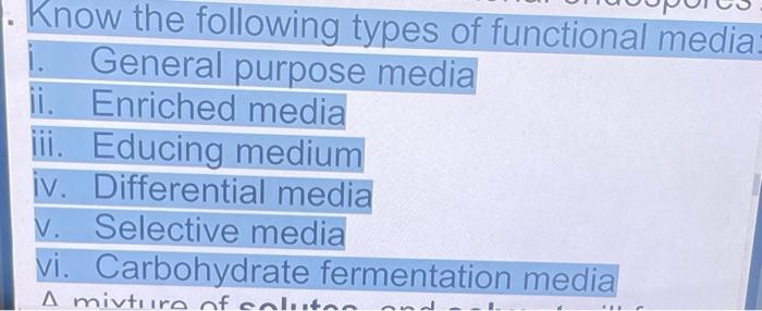Know the following types of functional media . | Chegg.com