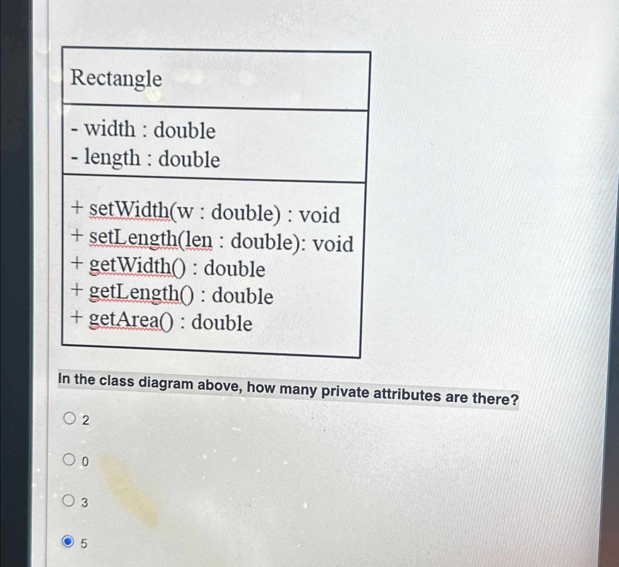 Solved \table[[Rectangle],[- ﻿width : double],[- ﻿length : | Chegg.com
