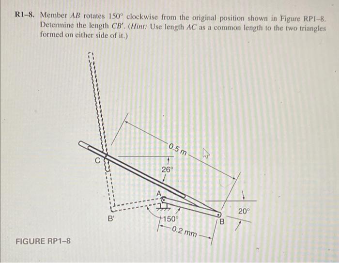 Solved R1-8. Member AB rotates 150° clockwise from the | Chegg.com