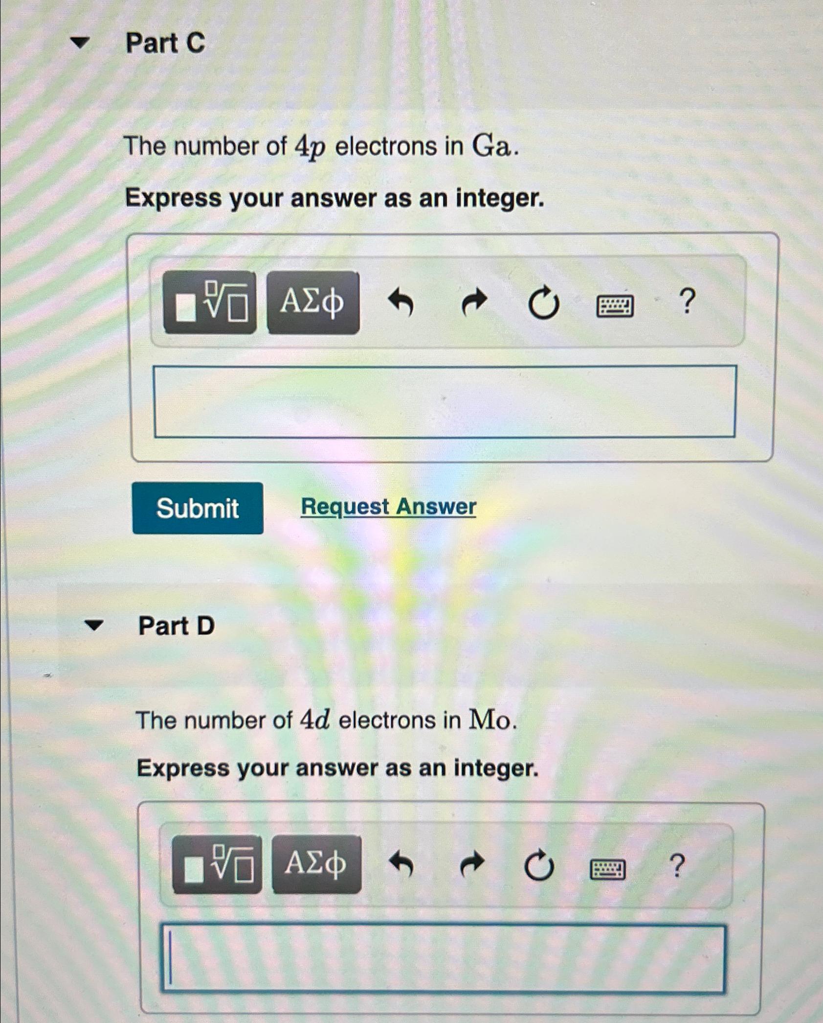 Solved Part CThe number of 4p ﻿electrons in Ga.Express your | Chegg.com