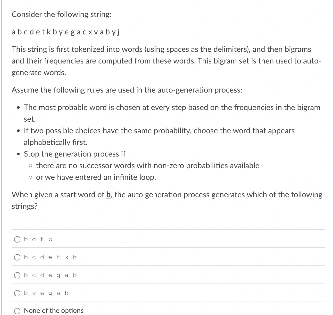 Solved Consider the following string:abcdetkbyegacxvabyjThis | Chegg.com